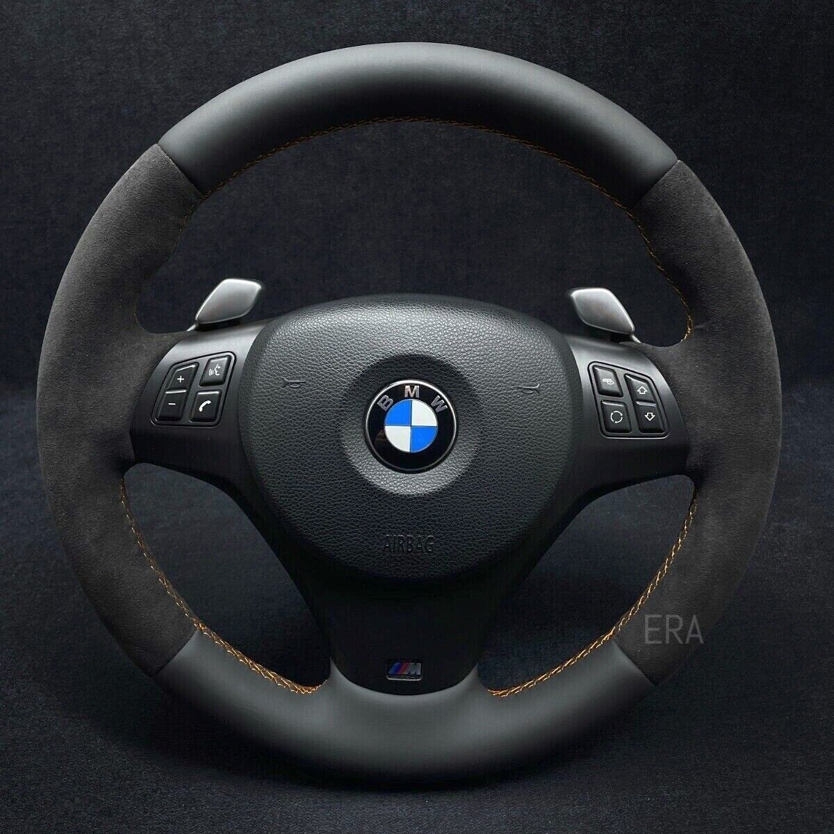 BMW E9X-E8X NAPPA-ALCANTARA ORANGE STITCHING LEATHER TRIM SHIFT PADDLES ...